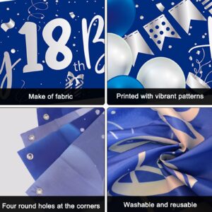 18th Birthday Decorations for Boys and Girls Blue, Happy 18th Birthday Backdrop Banner Balloons 18 Years Old Party Supplies with HAPPY BIRTHDAY Banner Silver 18 Birthday Decor 18th Bday Women Her Him