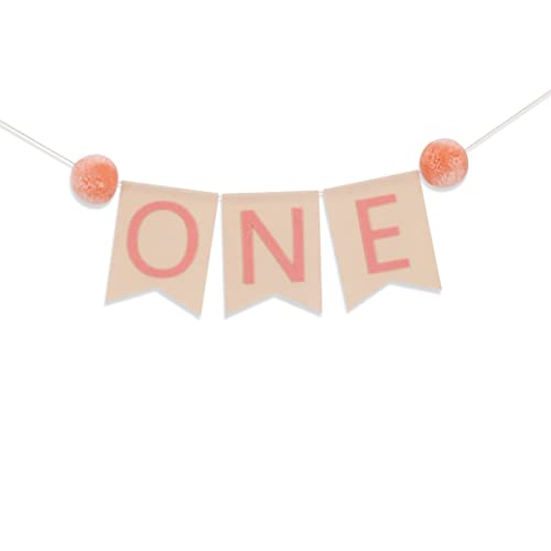 Baby First Birthday Felt Banner - Children's First Year and Baby Bedroom,High Chair Decoration and Birthday Party Decoration Banner,Small Name Felt Flag Square Banner with Pompoms.