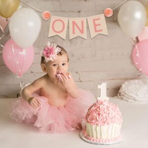 Baby First Birthday Felt Banner - Children's First Year and Baby Bedroom,High Chair Decoration and Birthday Party Decoration Banner,Small Name Felt Flag Square Banner with Pompoms.