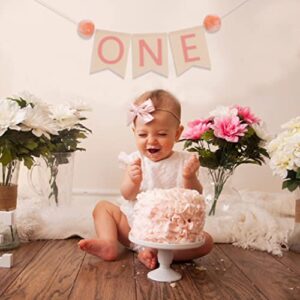 Baby First Birthday Felt Banner - Children's First Year and Baby Bedroom,High Chair Decoration and Birthday Party Decoration Banner,Small Name Felt Flag Square Banner with Pompoms.