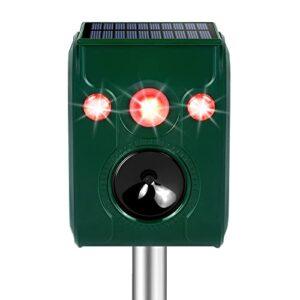 mermoi ultrasonic animal repeller outdoor solar animal repeller with flashing led lights,siren expelled cats,dogs,deer, raccoons, birds, skunks, squirrels, rabbits etc.