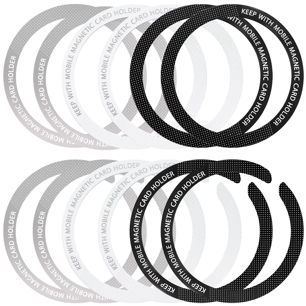 12 Pcs Magnetic Wireless Charging Metal Ring with Sticker, Universal Ultra Thin Notched and Round Alphabet Ring Conversion Kit Compatible with MagSafe iPhone 13 12 Pro Mini Max Galaxy S21, 3 Colors