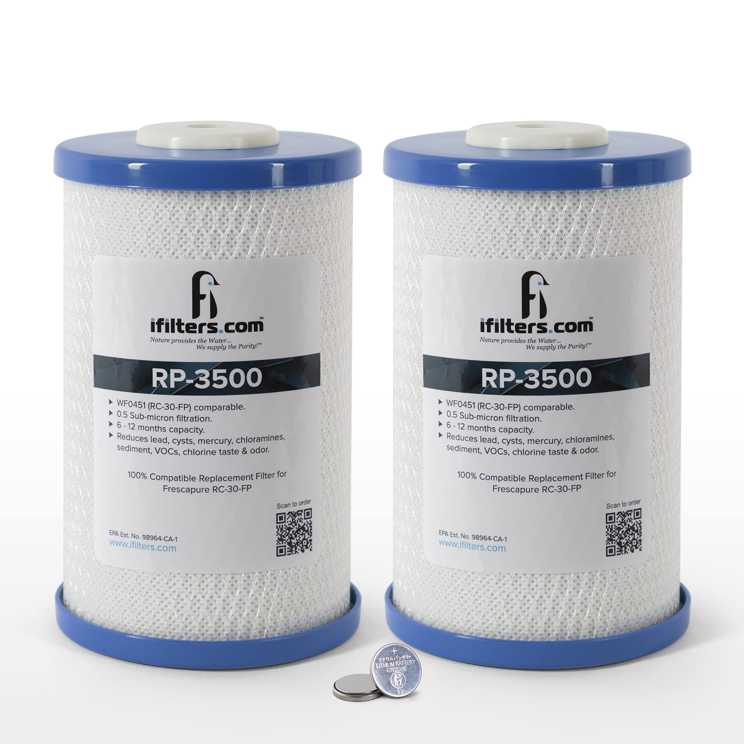 2 Pack iFilters RP-3500 Replacement Water Filter, 1000 Gal Life Span, 0.5 Micron, Compatible with Frescapure 3500 WF0451