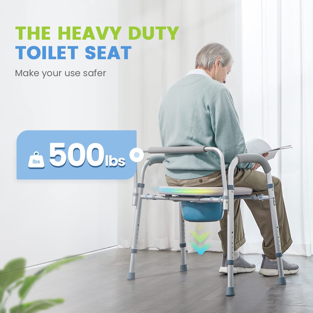 OasisSpace Stand Alone Raised Toilet Seat 500lbs - Adjustable Toilet Safety Frame Raised Toilet Seat with Handles for Elderly, Medical Beside Commode Chair for Senior and Disabled