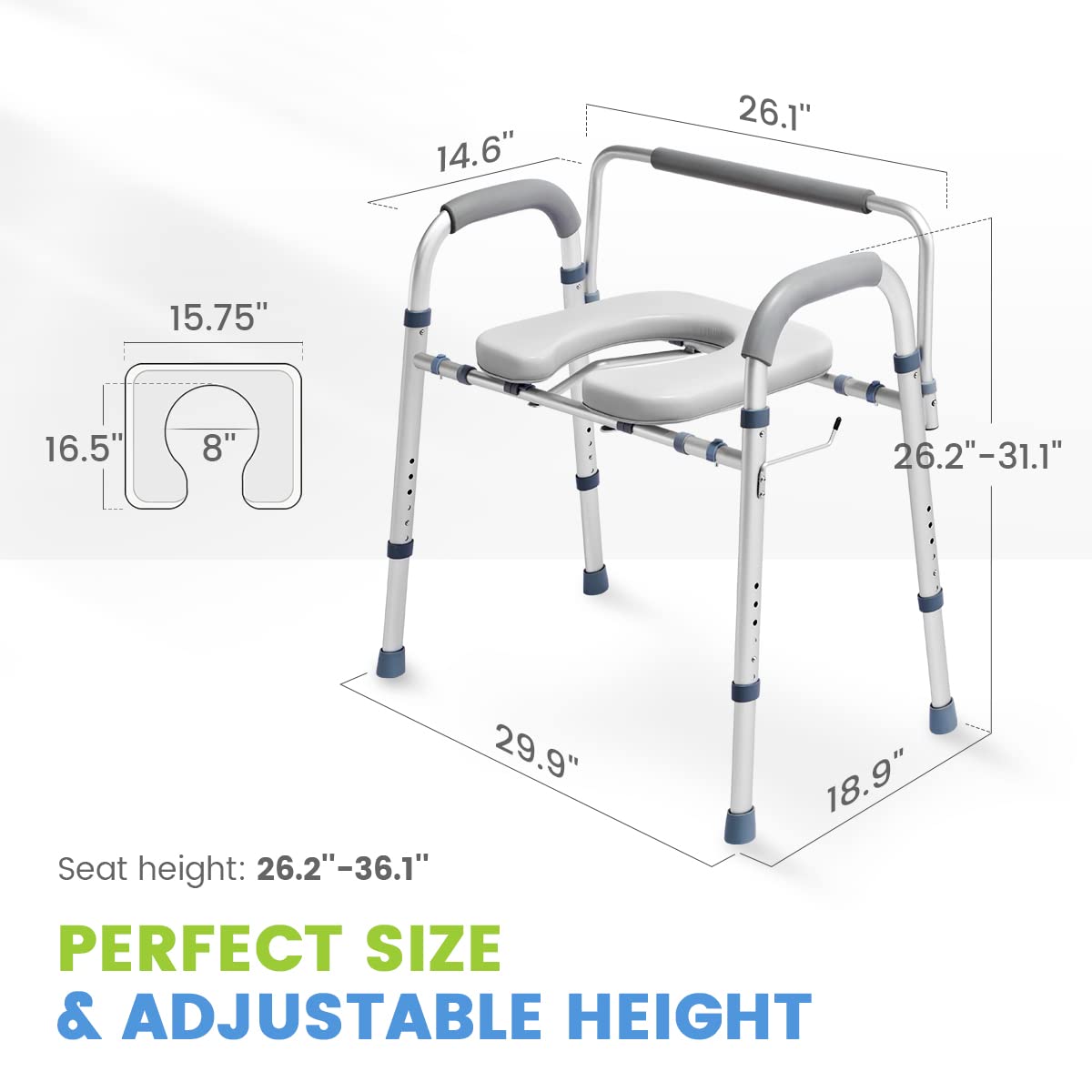 OasisSpace Stand Alone Raised Toilet Seat 500lbs - Adjustable Toilet Safety Frame Raised Toilet Seat with Handles for Elderly, Medical Beside Commode Chair for Senior and Disabled