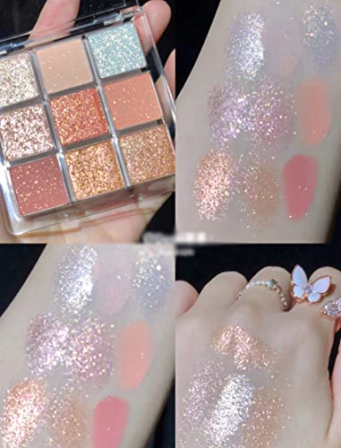 Kayswang 9 colors glitter eyeshadow palette makeup palette matte high pigment color cream texture natural eye shadow powder eye shadow palette in autumn and winter long lasting and waterproof (pink)