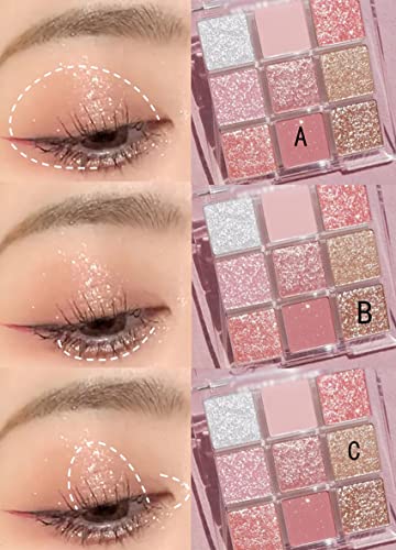 Kayswang 9 colors glitter eyeshadow palette makeup palette matte high pigment color cream texture natural eye shadow powder eye shadow palette in autumn and winter long lasting and waterproof (pink)