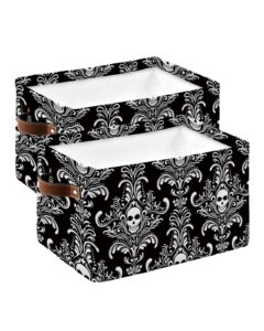 storage bins large storage basket,halloween scary skull skeleton damask flower collapsible storage bins with handle,black and white shadow storage baskets cube organizer for shelves closet nursery