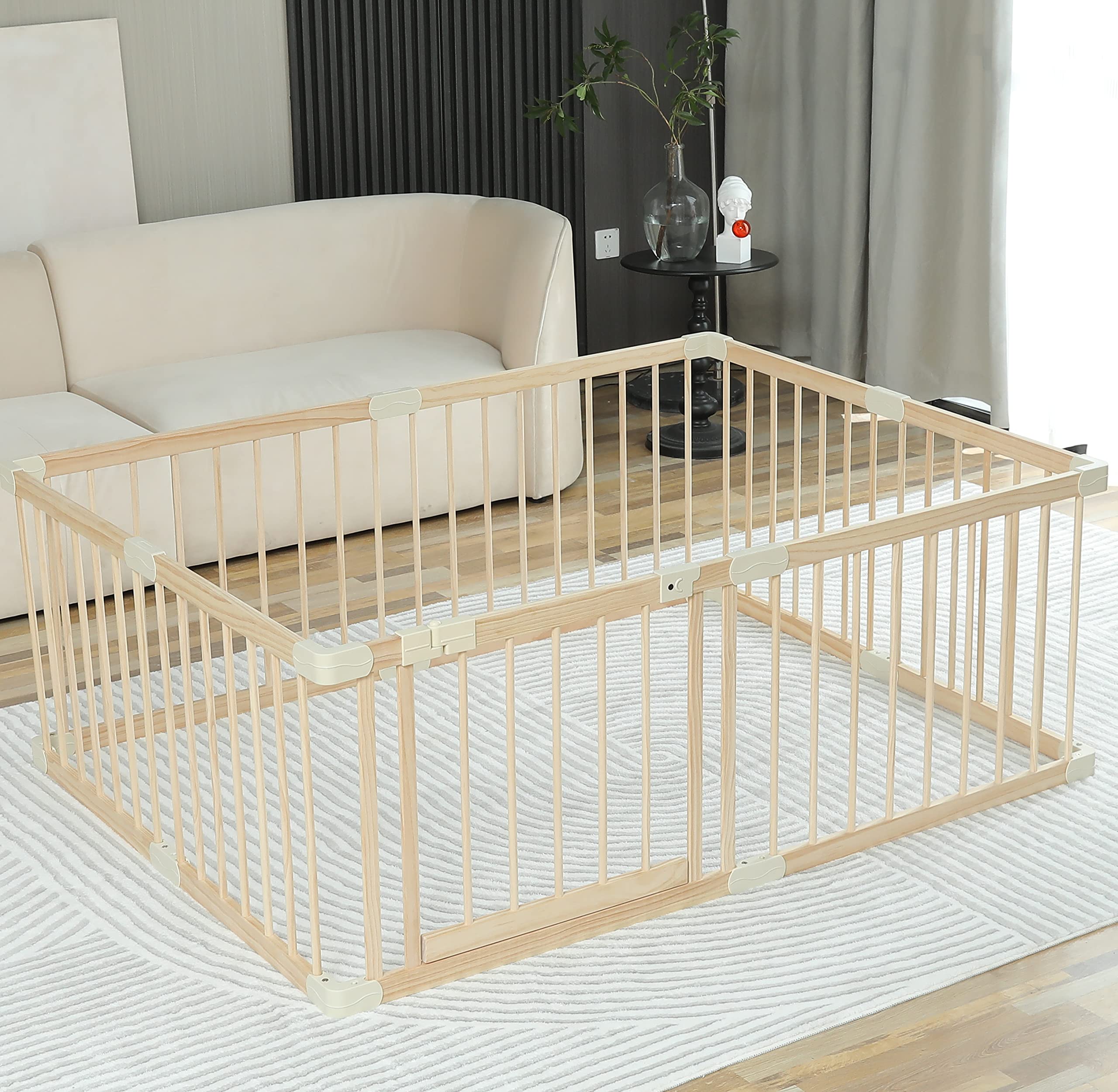 Conababy Baby Playpen Play Fence Gate Play Pen Wood Large,Playpens for Babies and Toddlers Kids Indoor,Baby Play Yards Gym Area,Baby Day Care Play Pin (120x160x61cm)…