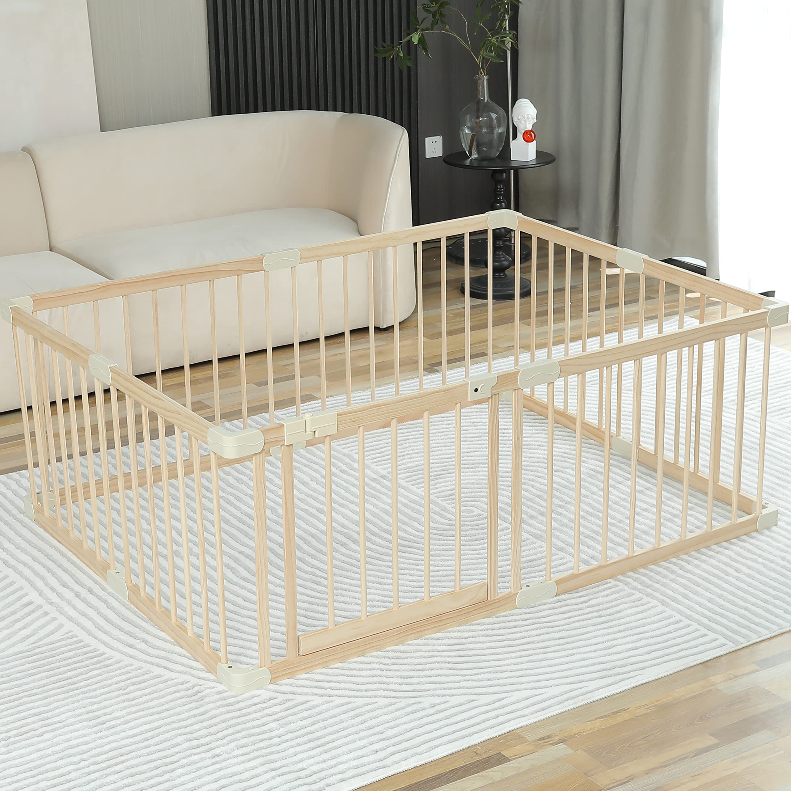 Conababy Baby Playpen Play Fence Gate Play Pen Wood Large,Playpens for Babies and Toddlers Kids Indoor,Baby Play Yards Gym Area,Baby Day Care Play Pin (120x160x61cm)…