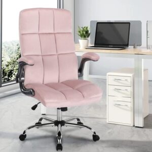 KCREAM Home Office Chair Executive Chair Frabic Computer Desk Chair, High Back Adjustable Tilt Angle and Flip-up Arms and Thick Padding for Comfort and Ergonomic Design for Back Support (Pink)