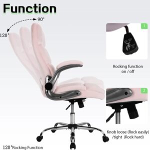 KCREAM Home Office Chair Executive Chair Frabic Computer Desk Chair, High Back Adjustable Tilt Angle and Flip-up Arms and Thick Padding for Comfort and Ergonomic Design for Back Support (Pink)