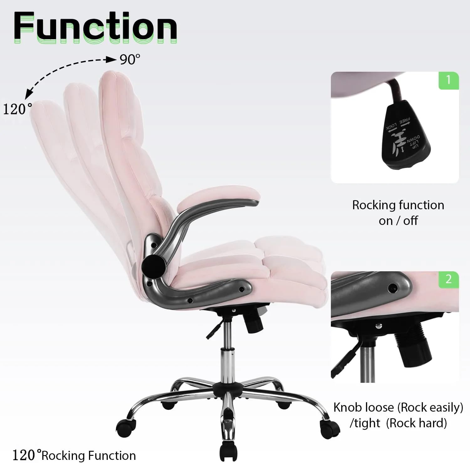 KCREAM Home Office Chair Executive Chair Frabic Computer Desk Chair, High Back Adjustable Tilt Angle and Flip-up Arms and Thick Padding for Comfort and Ergonomic Design for Back Support (Pink)