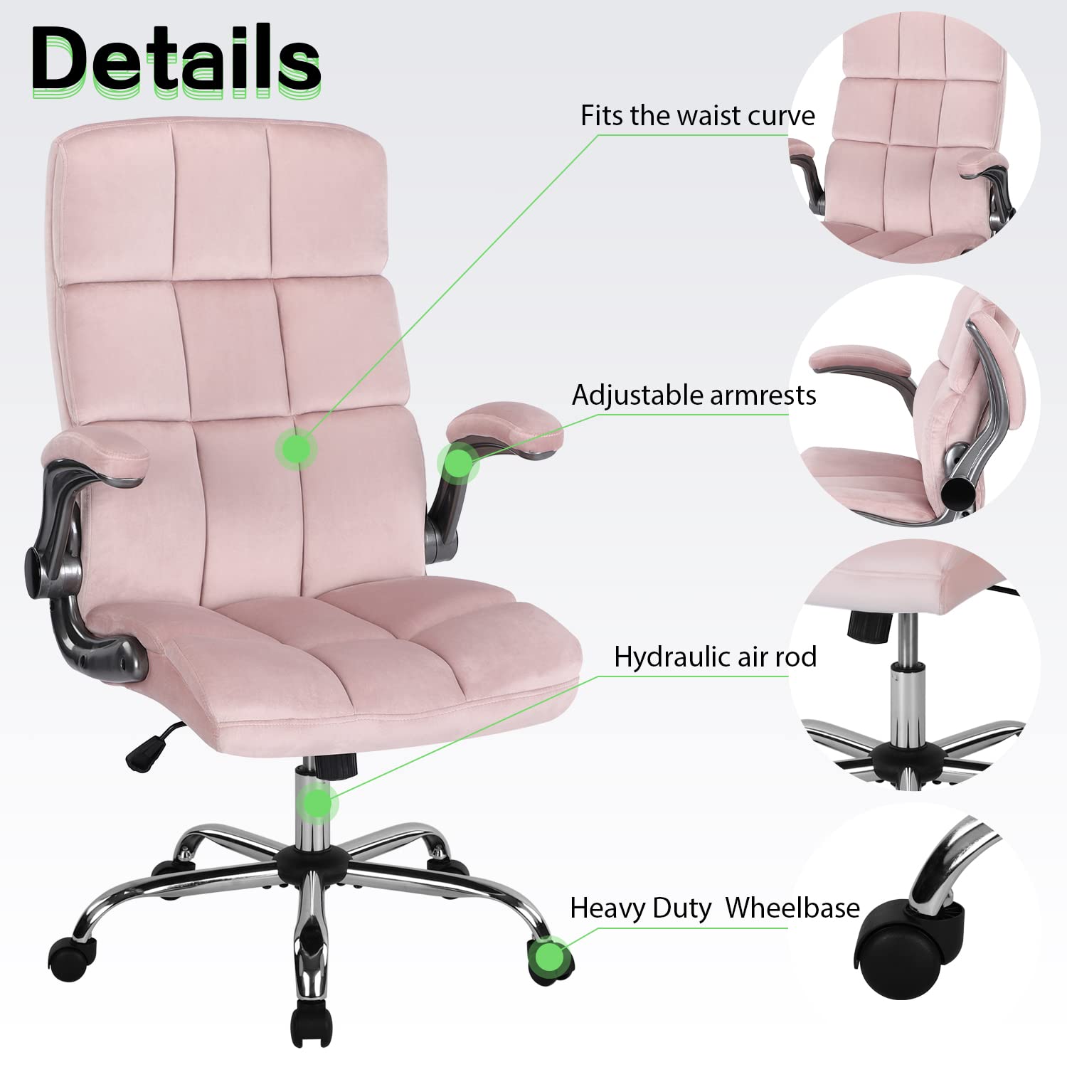 KCREAM Home Office Chair Executive Chair Frabic Computer Desk Chair, High Back Adjustable Tilt Angle and Flip-up Arms and Thick Padding for Comfort and Ergonomic Design for Back Support (Pink)