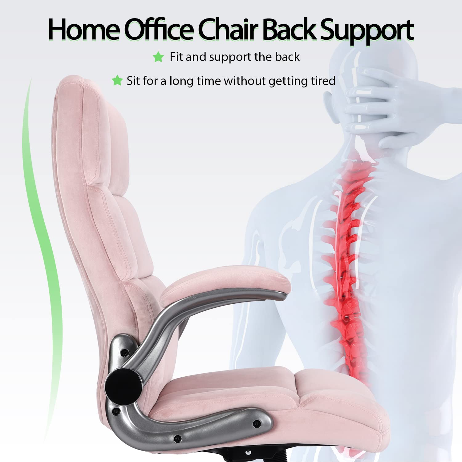 KCREAM Home Office Chair Executive Chair Frabic Computer Desk Chair, High Back Adjustable Tilt Angle and Flip-up Arms and Thick Padding for Comfort and Ergonomic Design for Back Support (Pink)