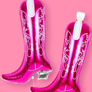 HOUSE OF PARTY Cowgirl Boot Balloons 2 Pcs - 30 Inch Pink Boot Foil Balloon for Last Rodeo Bachelorette Party Decorations, Cowgirl Balloons for Western Themed Birthday Party Decorations Supplies