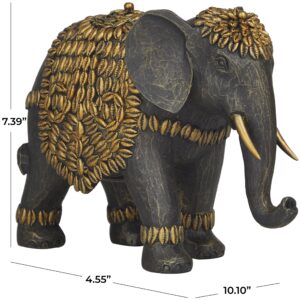 Deco 79 Polystone Elephant Sculpture with Cowrie Shell Carvings, 5" x 10" x 7", Black