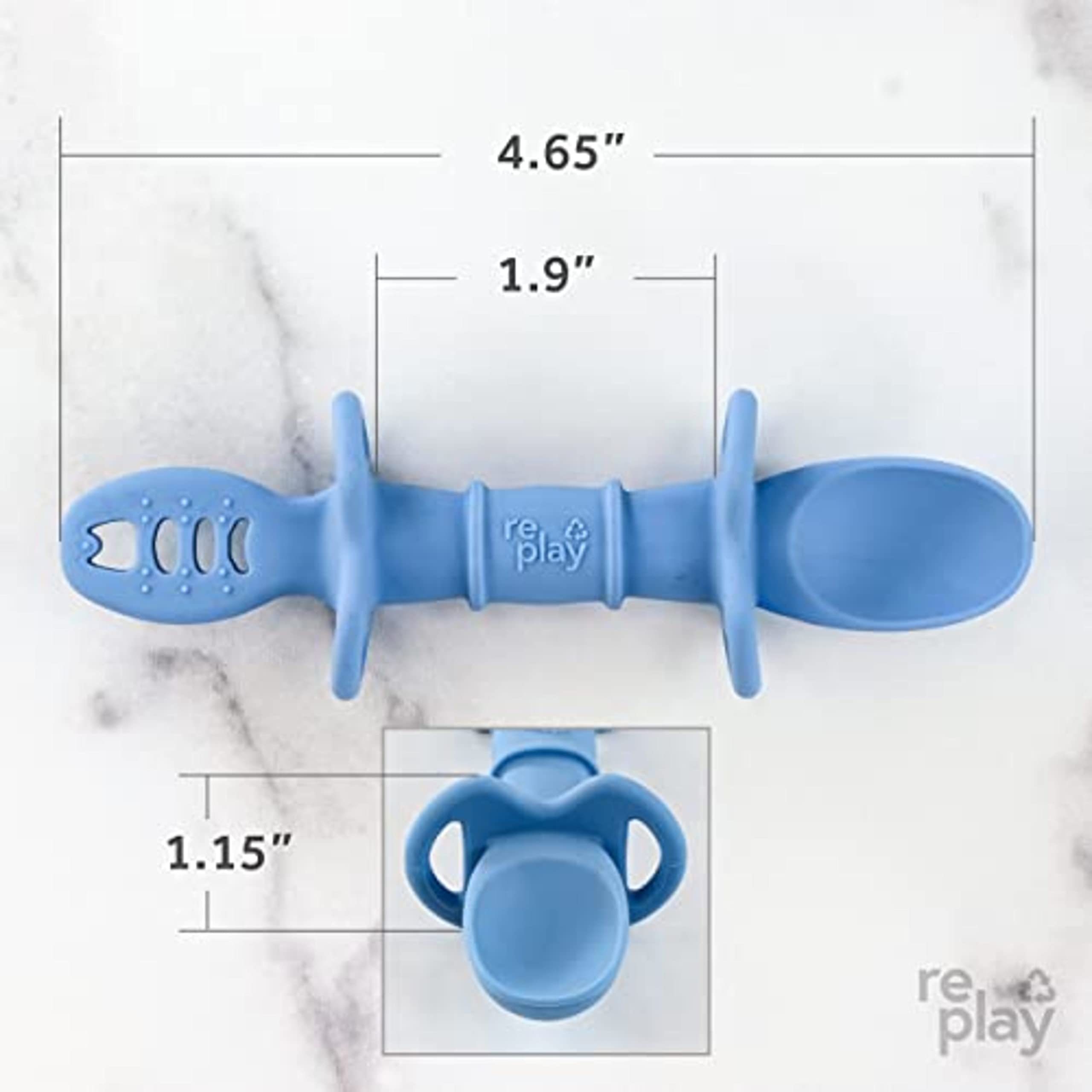 Sustainables by Re-Play Silicone Dip n ReDip Feeding Tool - Made with Medical-Grade Platinum Silicone - Denim - 2 Pack