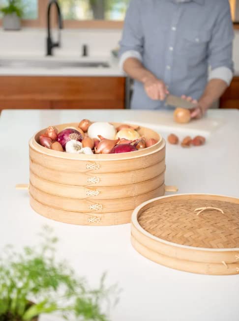 Bamboo Harvest Storage Basket, Stackable with Lid