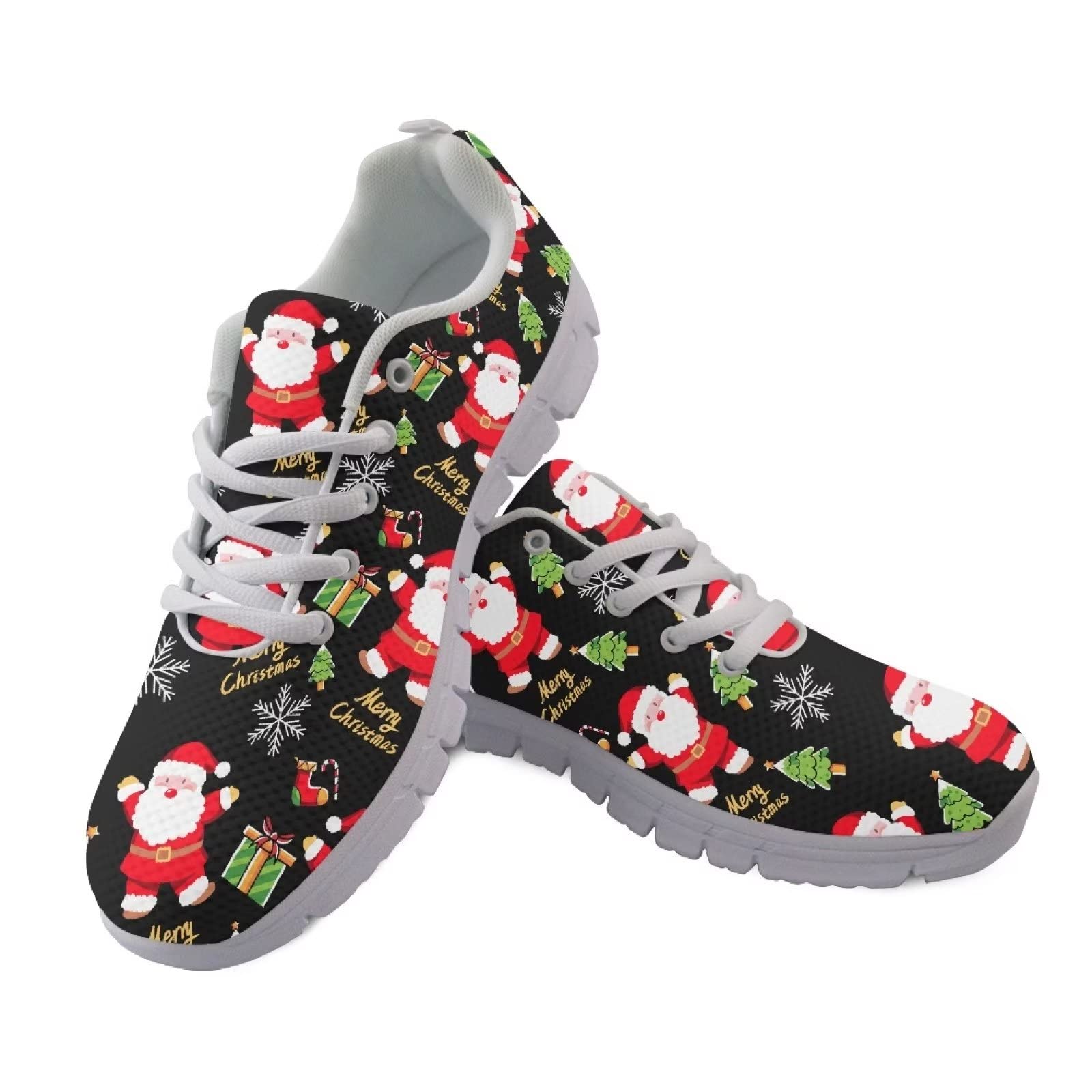 Jeiento Christmas Santa Shoes Girls Sneakers Women's Gymnastics Shoes Lightweight Breathable Tennis Sports Running Shoes for Big Kids,Black