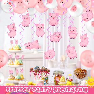 30 Pieces Pig Farm Animal Party Hanging Swirl Decorations Barnyard Theme Birthday Party Supplies Pink Piggy Hanging Foil Swirls Ceiling Decor for Girls Boys Kids Baby Shower Supplies