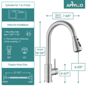 APPASO Kitchen Faucets with Soap Dispenser, Solid Stainless Steel Kitchen Faucet with Pull Down Sprayer 3 Modes, Brushed Nickel Modern Kitchen Sink Faucets with Sprayer, High Arch Single Handle Faucet