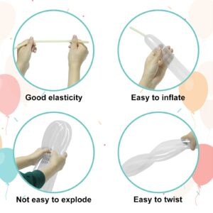 100pcs 260 Balloons Clear Long Balloons for Balloon Garland, Premium Quality Latex Skinny Magic Twisting Balloon Animals Balloons for Birthday Christmas Party Decorations