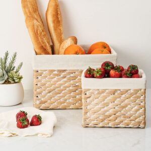 Decocoon Wicker Baskets 3 Pack, Rectangular Basket, Rattan Storage Basket, Wicker Basket with Handle, Wicker Storage Basket, Pantry Baskets Storage, Woven Baskets for Storage, Seagrass Storage Baskets