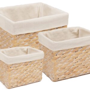 Decocoon Wicker Baskets 3 Pack, Rectangular Basket, Rattan Storage Basket, Wicker Basket with Handle, Wicker Storage Basket, Pantry Baskets Storage, Woven Baskets for Storage, Seagrass Storage Baskets