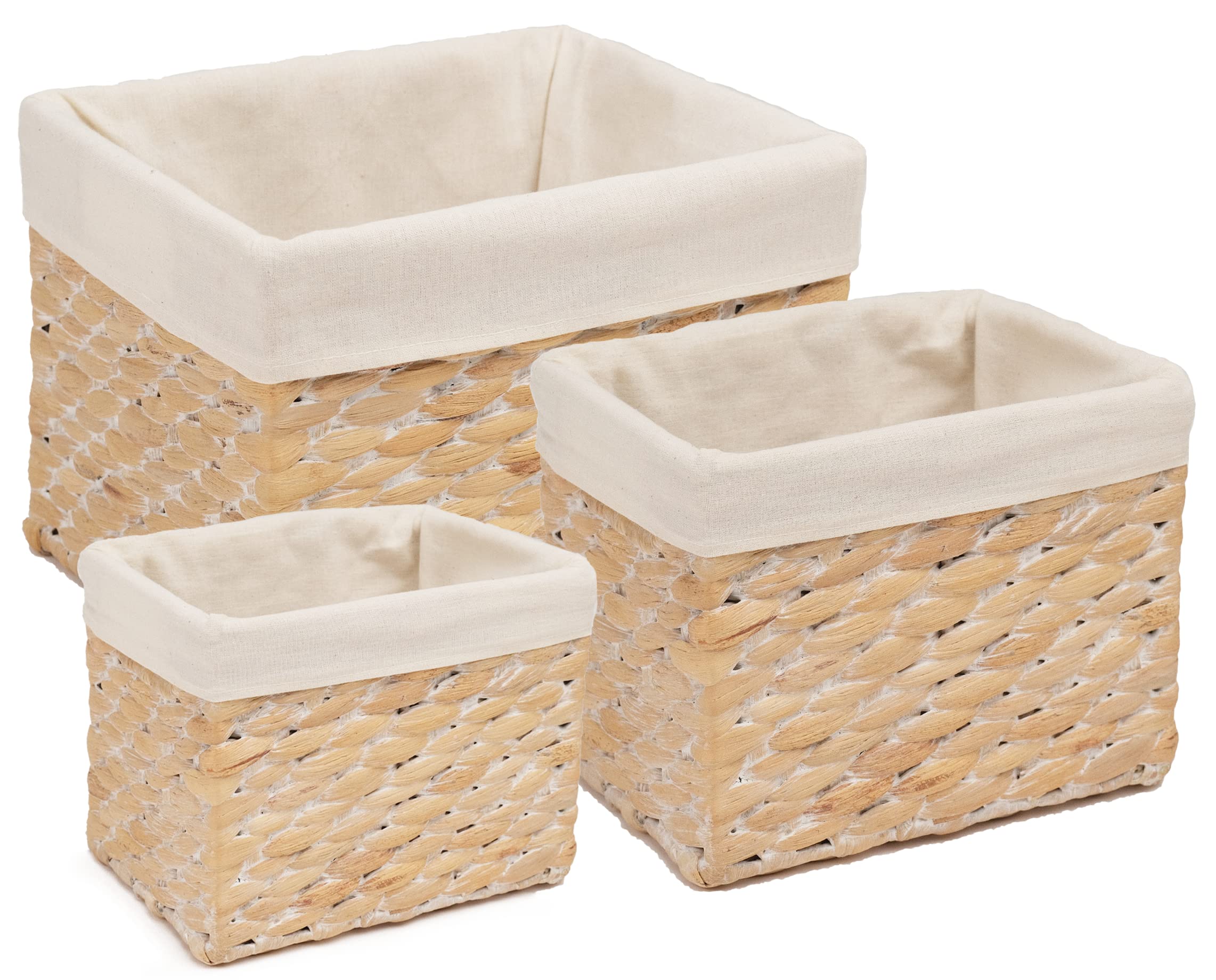 Decocoon Wicker Baskets 3 Pack, Rectangular Basket, Rattan Storage Basket, Wicker Basket with Handle, Wicker Storage Basket, Pantry Baskets Storage, Woven Baskets for Storage, Seagrass Storage Baskets