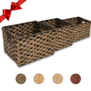 decocoon wicker baskets 3 pack, rectangular basket, rattan storage basket, wicker basket with handle, wicker storage basket, pantry baskets storage, woven baskets for storage, seagrass storage baskets