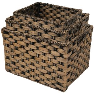 Decocoon Wicker Baskets 3 Pack, Rectangular Basket, Rattan Storage Basket, Wicker Basket with Handle, Wicker Storage Basket, Pantry Baskets Storage, Woven Baskets for Storage, Seagrass Storage Baskets