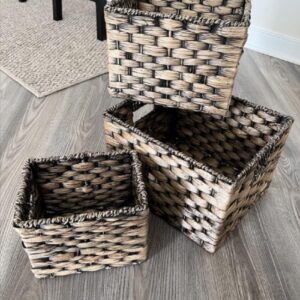 Decocoon Wicker Baskets 3 Pack, Rectangular Basket, Rattan Storage Basket, Wicker Basket with Handle, Wicker Storage Basket, Pantry Baskets Storage, Woven Baskets for Storage, Seagrass Storage Baskets