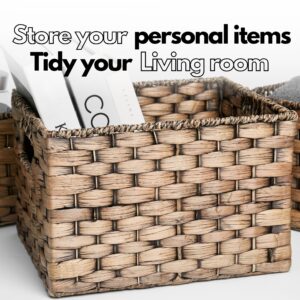 Decocoon Wicker Baskets 3 Pack, Rectangular Basket, Rattan Storage Basket, Wicker Basket with Handle, Wicker Storage Basket, Pantry Baskets Storage, Woven Baskets for Storage, Seagrass Storage Baskets