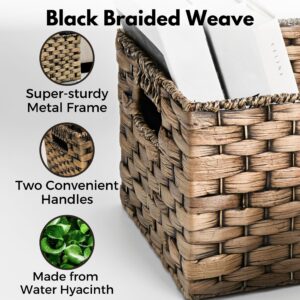 Decocoon Wicker Baskets 3 Pack, Rectangular Basket, Rattan Storage Basket, Wicker Basket with Handle, Wicker Storage Basket, Pantry Baskets Storage, Woven Baskets for Storage, Seagrass Storage Baskets