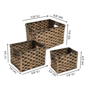 Decocoon Wicker Baskets 3 Pack, Rectangular Basket, Rattan Storage Basket, Wicker Basket with Handle, Wicker Storage Basket, Pantry Baskets Storage, Woven Baskets for Storage, Seagrass Storage Baskets