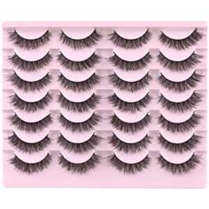 FARRED Natural Eyelashes Short Lashes Small Wispy Eyelash Sets Black Faux Mink Lashes 14 Pairs Fluffy Cat Eye Lash False Strip Lashes Pack for Daily Makeup (F1 | 8-14mm)