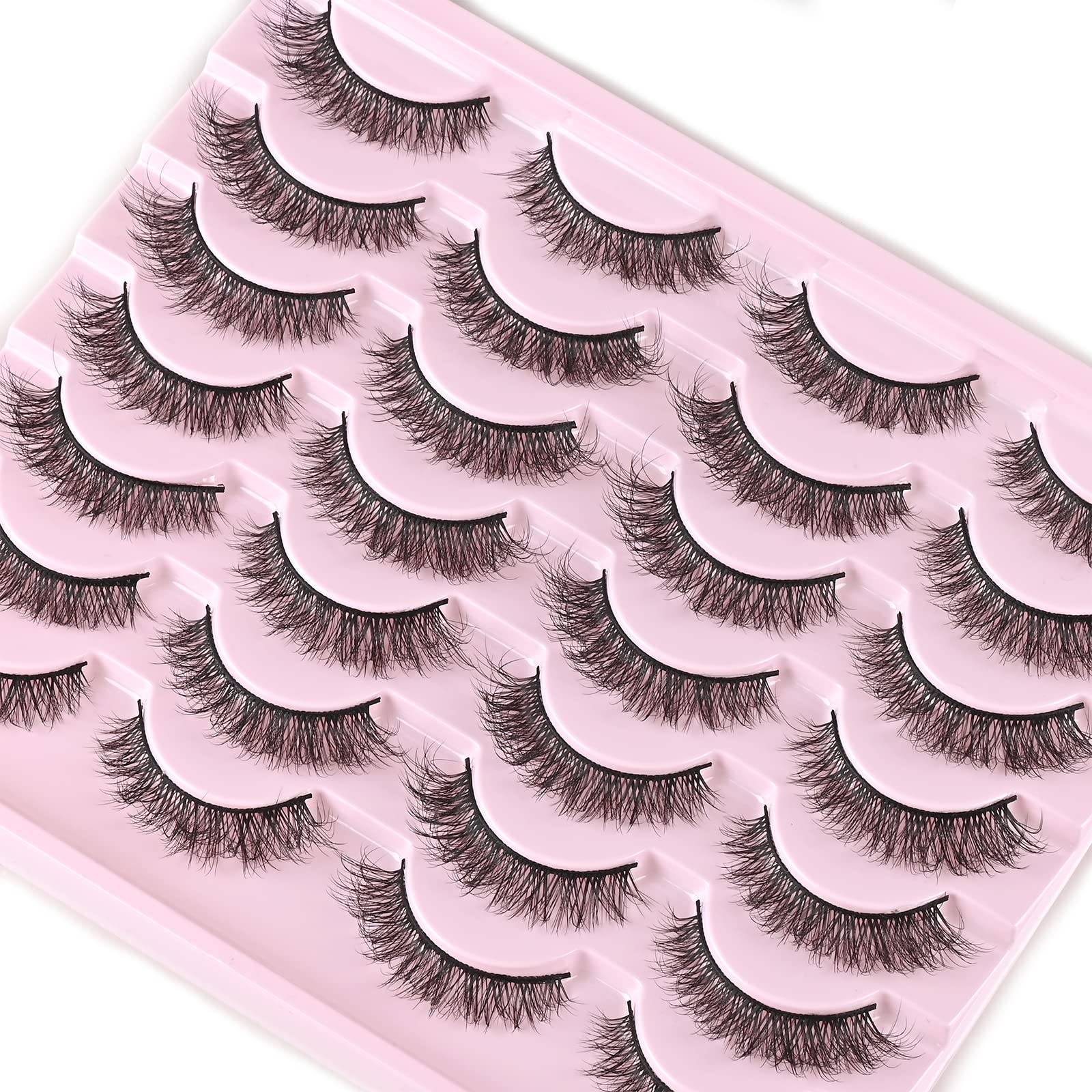 FARRED Natural Eyelashes Short Lashes Small Wispy Eyelash Sets Black Faux Mink Lashes 14 Pairs Fluffy Cat Eye Lash False Strip Lashes Pack for Daily Makeup (F1 | 8-14mm)