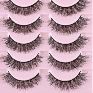 FARRED Natural Eyelashes Short Lashes Small Wispy Eyelash Sets Black Faux Mink Lashes 14 Pairs Fluffy Cat Eye Lash False Strip Lashes Pack for Daily Makeup (F1 | 8-14mm)