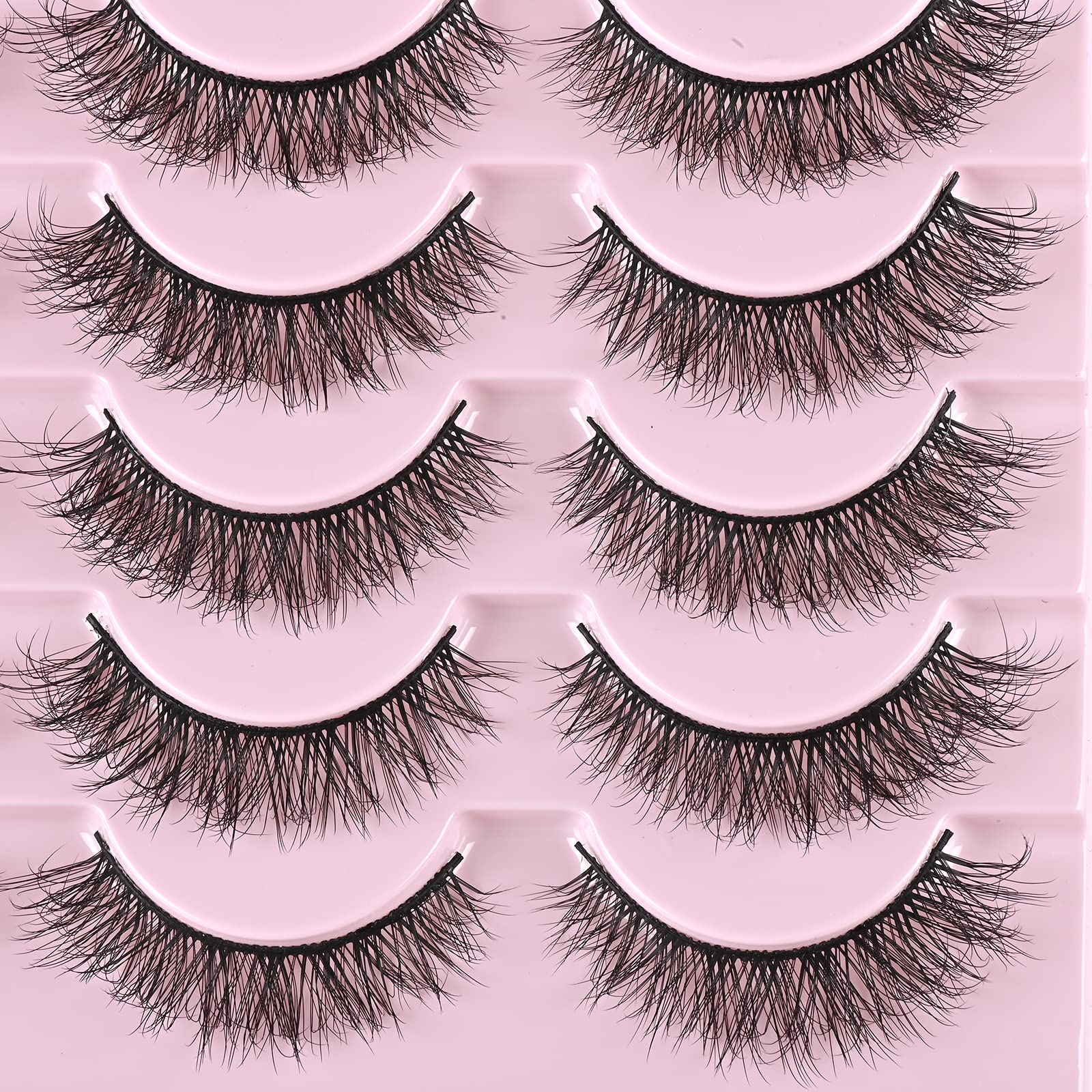 FARRED Natural Eyelashes Short Lashes Small Wispy Eyelash Sets Black Faux Mink Lashes 14 Pairs Fluffy Cat Eye Lash False Strip Lashes Pack for Daily Makeup (F1 | 8-14mm)