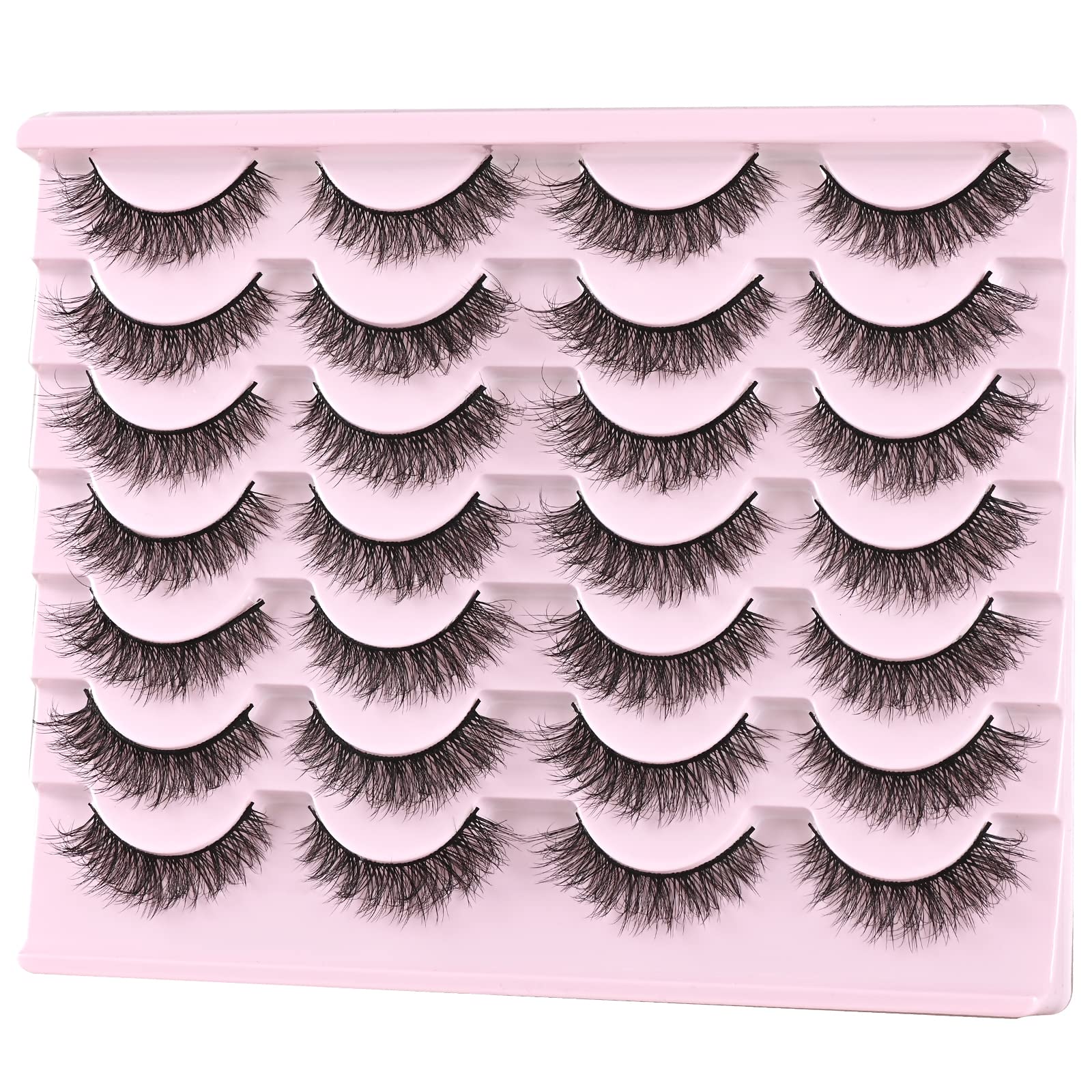 FARRED Natural Eyelashes Short Lashes Small Wispy Eyelash Sets Black Faux Mink Lashes 14 Pairs Fluffy Cat Eye Lash False Strip Lashes Pack for Daily Makeup (F1 | 8-14mm)