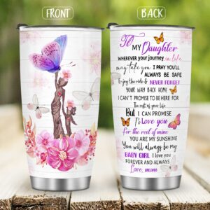 Jekeno Daughter Gift from Mom: Birthday Gifts for Daughter from Mama, Christmas Holiday Gifts Ideas for Daughters from Mother, Butterfly Flower 20oz Insulated Tumbler Cup Travel Coffee Mug with Lids