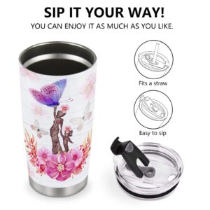 Jekeno Daughter Gift from Mom: Birthday Gifts for Daughter from Mama, Christmas Holiday Gifts Ideas for Daughters from Mother, Butterfly Flower 20oz Insulated Tumbler Cup Travel Coffee Mug with Lids