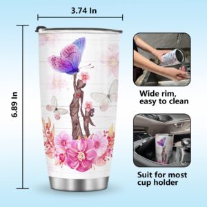 Jekeno Daughter Gift from Mom: Birthday Gifts for Daughter from Mama, Christmas Holiday Gifts Ideas for Daughters from Mother, Butterfly Flower 20oz Insulated Tumbler Cup Travel Coffee Mug with Lids