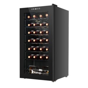 winado 28 bottle compressor wine cooler refrigerator w/adjustable temperature, freestanding compact mini wine fridge with digital control & removable shelves