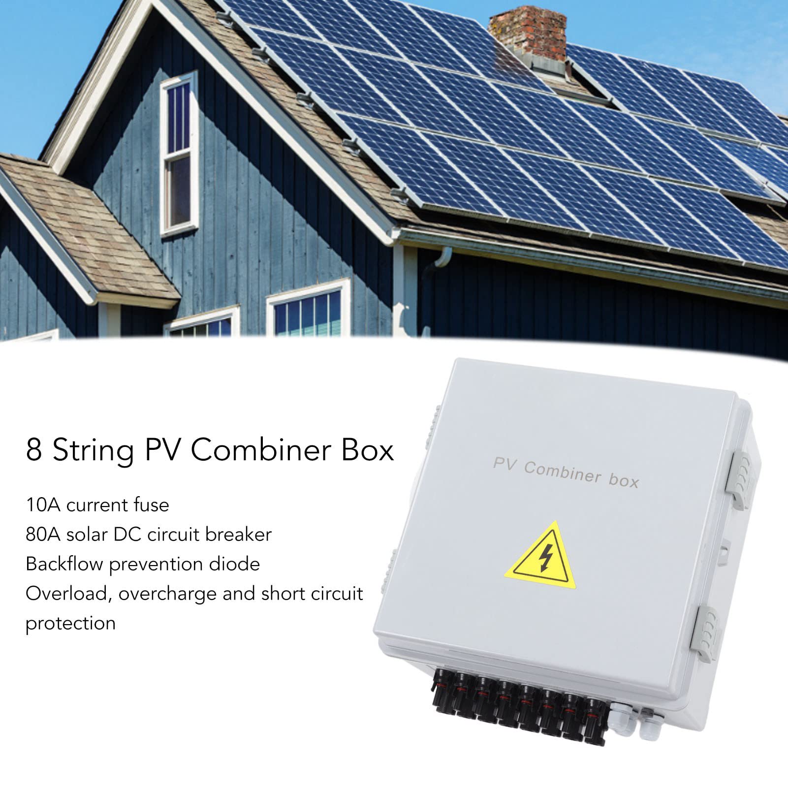 PV Combiner Box 8 String Solar Combiner Box with Arrester 10A 80A DC Circuit Breaker for Solar Panel