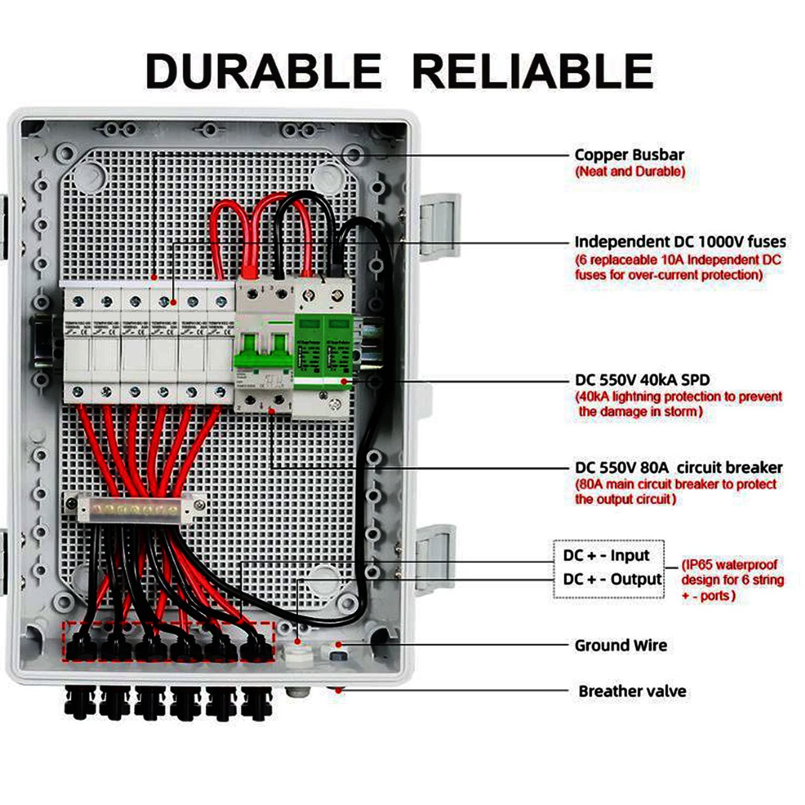 PV Combiner Box 8 String Solar Combiner Box with Arrester 10A 80A DC Circuit Breaker for Solar Panel