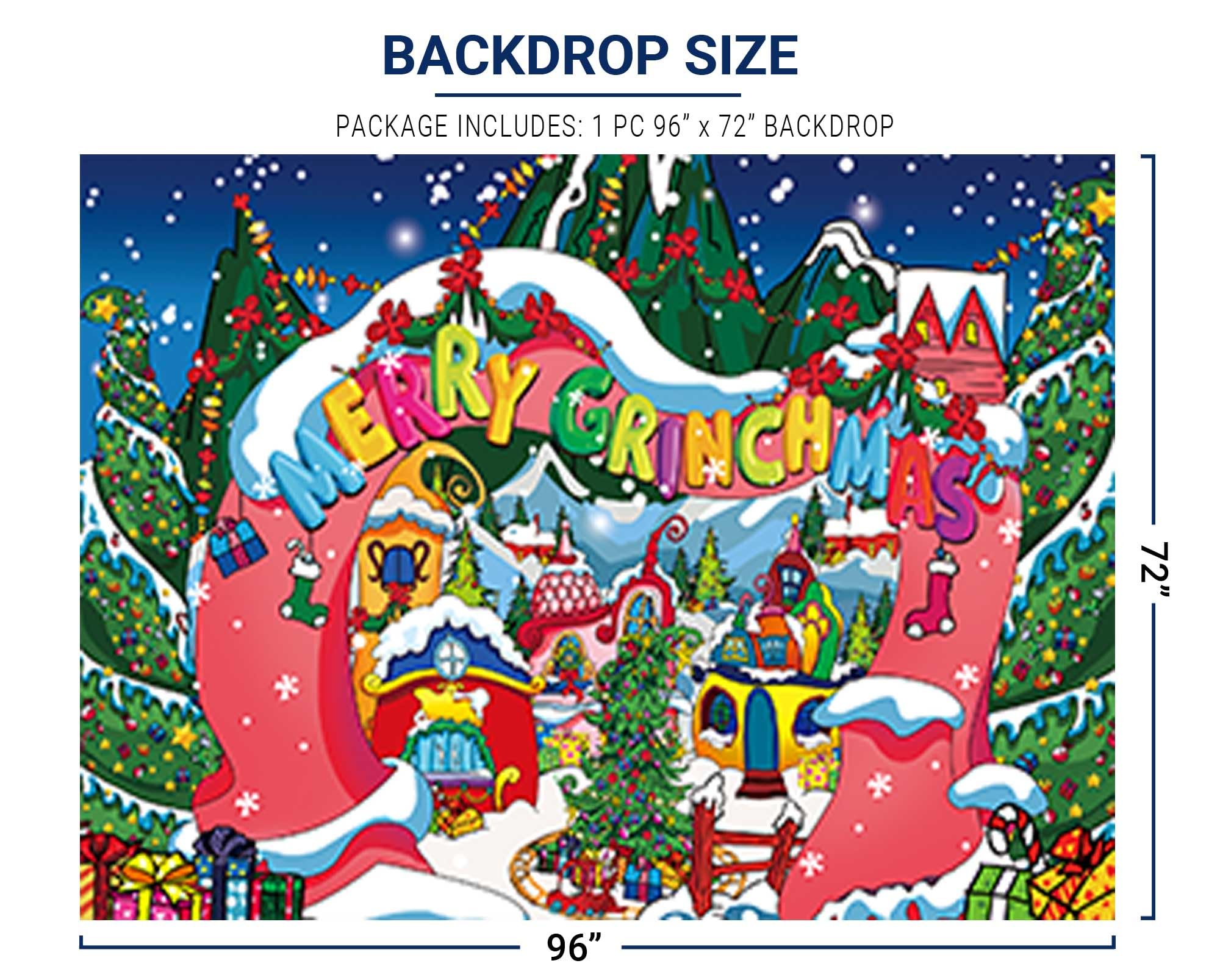 Allenjoy 96" x 72" Merry Grinchmas Christmas Backdrop for Kids Xmas Winter Let it Snow Happy New Year Holiday First Birthday Baby Shower Party Supplies Decoration Banner Photo Booth Props Background