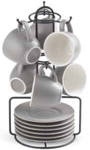 yhosseun espresso cups with saucers set with cup holder 4 oz cappuccino cups set of 6 porcelain espresso cups set and metal stand 3 oz demitasse cup