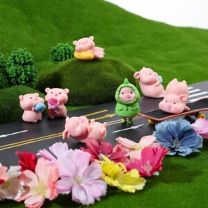 19 Pcs Miniature Figurines Toys Figure Animal Toys Set Cute Figurine Cake Toppers Mini Garden Miniature Figurines Landscape Decor for Home Desk Party Decorations (PVC,Pig)